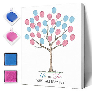 Funny Baby Shower Guest Book Party Game, Gender Reveal Fingerprint Leaves Tree, Gender Reveal Baby Shower Party Ideas, Gender Reveal Keepsake, Special Meaningful Canvas Decoration