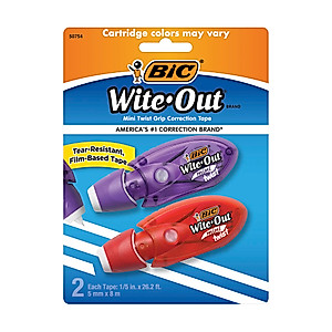 BIC Wite-Out Brand Mini Twist Correction Tape, White, 2-Count, Compact and Convenient Design for Easy Storage