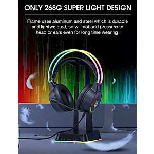 Gaming Headset with Mic, 3.5mm Lightweight Headphones with RGB Aluminum Frame, Surround Sound, Compatible with PS4 PS5 Xbox One(Adapter Not Included) PC Mobile Phone (Black)