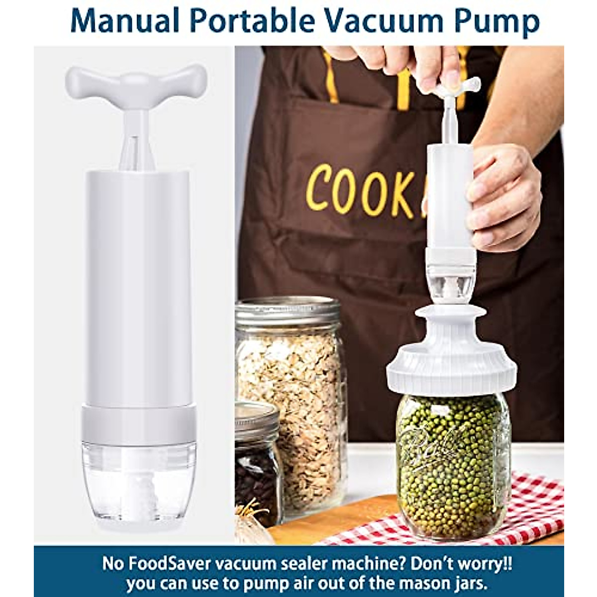 Mason Jar Vacuum Sealer Kit for FoodSaver - Food Saver Glass Jars Sealer Attachment With Accessory Hose and Manual Portable Vacuum Pump for Ball 4PCS Wide & Regular Mouth Lids