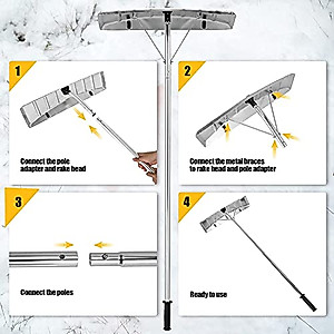 Goplus Snow Roof Rake, 25-Inch Blade 20 FT Extension Snow Shovel for Snow Removal w/ Wheels Anti-Slip Handle, Ideal for Roof Car, Heavy Duty Aluminum