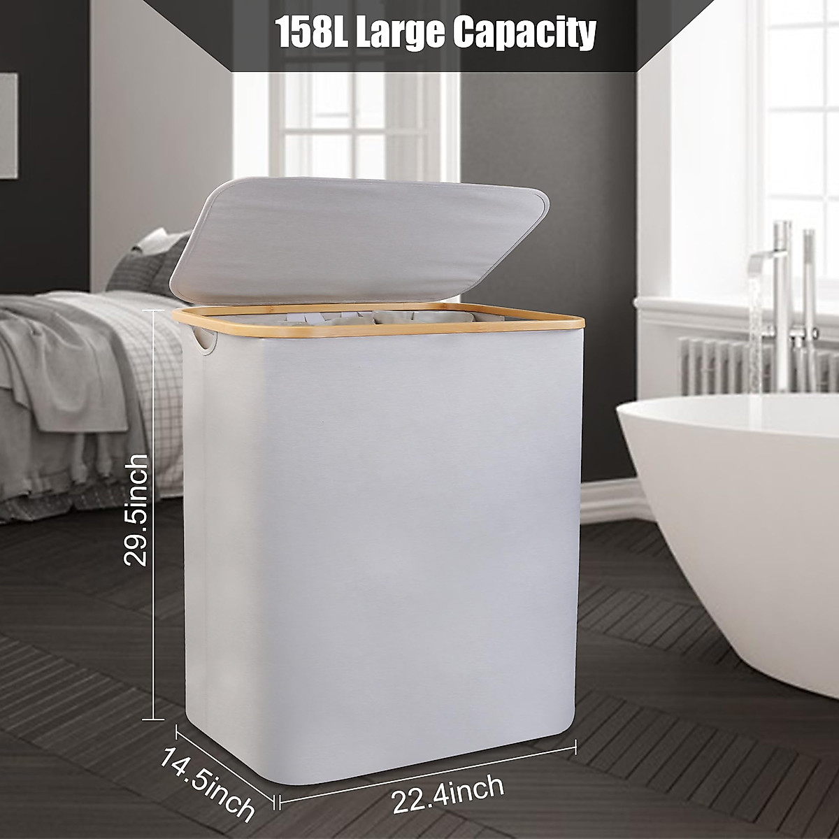Guofa Hampers for Laundry, 158L Large Laundry Hamper 3 Section Foldable Dirty Clothes Hampers, Laundry Basket Organizer for Bedroom, Laundry Room, Toys Storage, Beige