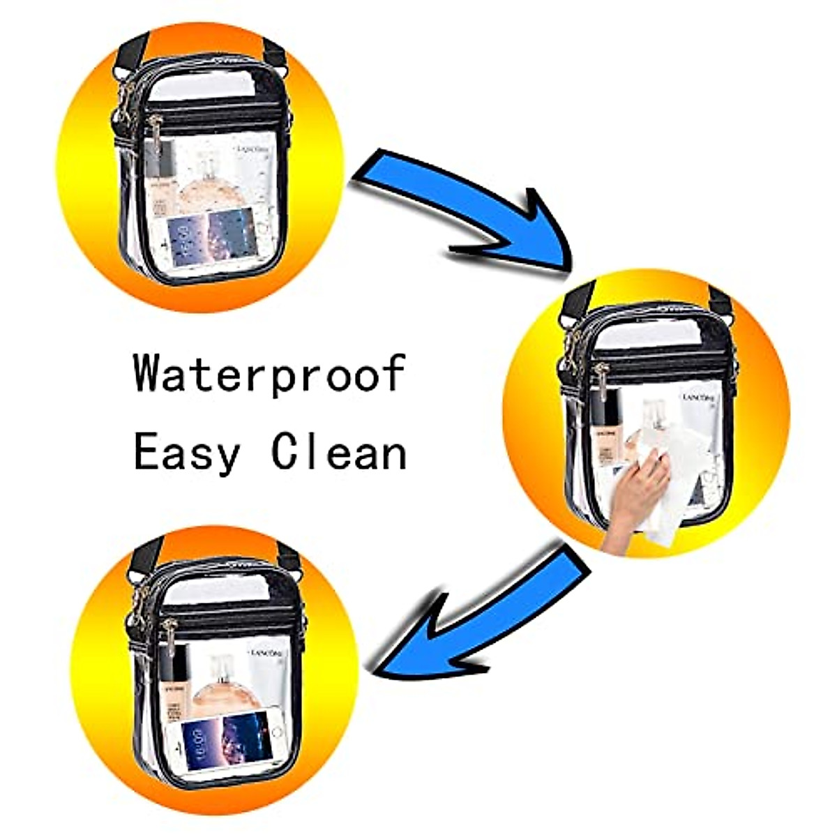 Clear Crossbody Bag Stadium Approved,8.8x6.8x2.7 Inch Clear Sling Purse For Women For Concerts Sports Events Festivals