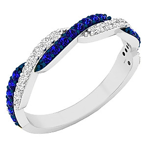 Dazzlingrock Collection 10K Round Blue Sapphire & Diamond Ladies Wedding Swirl Stackable Band, White Gold, Size 6