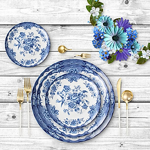 GagalU Porcelain Plate and Bowl Set,Blue and White Porcelain Wedding Dishes Ceramic Gold Plates Bone China Dinnerware Set Christmas Serving Dishes Set Dessert Ceramic Plate Dinner Diashes