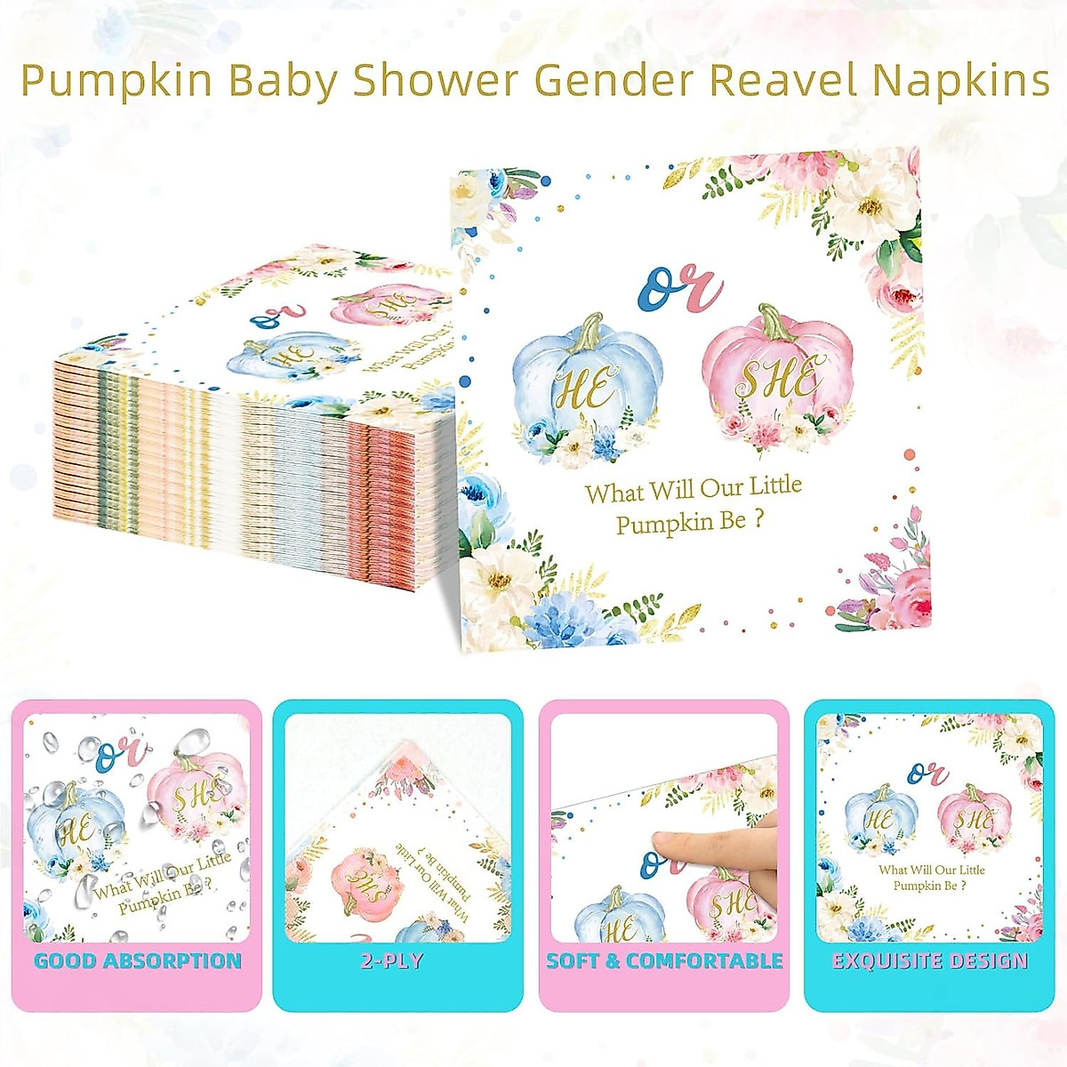 100 Pcs Little Pumpkin Baby Shower Plates and Napkins Fall Gender Reveal Tableware Autumn What will our little pumpkin be Pink or Blue Boy or Girl Baby Shower Birthday Party Decoration Supplies 25