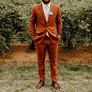 Fusion Studio Men Rustic Orange 2 Piece Wedding Suit Slim Fit One Button Groom Suit (as1, Alpha, s, Regular, Regular)