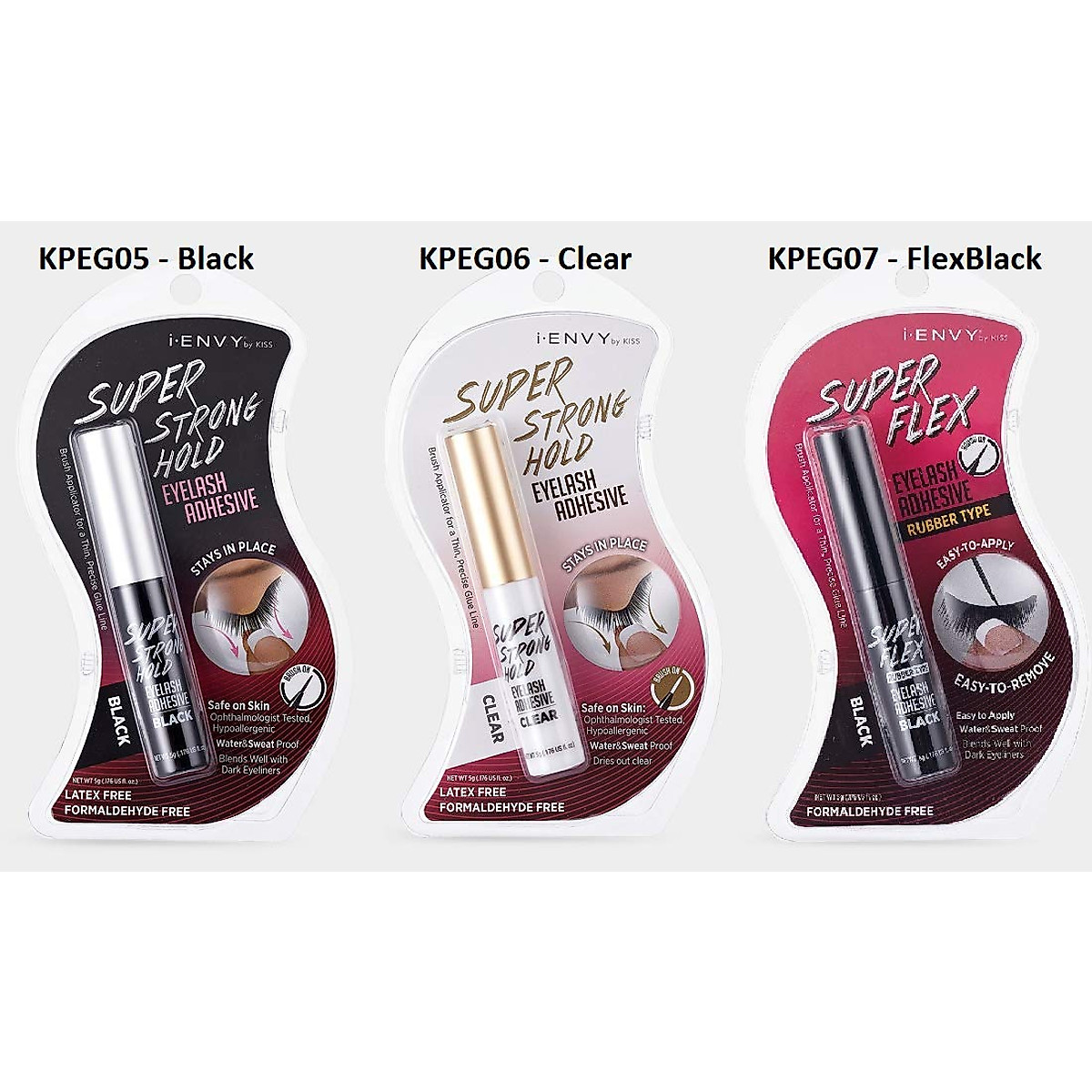 i-Envy by KISS Super Strong Hold Eyelash Adhesive, Waterproof Long-Lasting Strip Lash Glue, Natural-Looking Allergy & Latex Free with Brush Applicator (Clear&Black, Combo Pack)