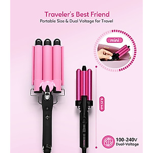 FARERY Mini Waver Curling Iron, 1/2 Inch, Hair Crimper for Women Beach Waves, Keratin & Argan Oil Infused, Dual Voltage, Pouch Bag