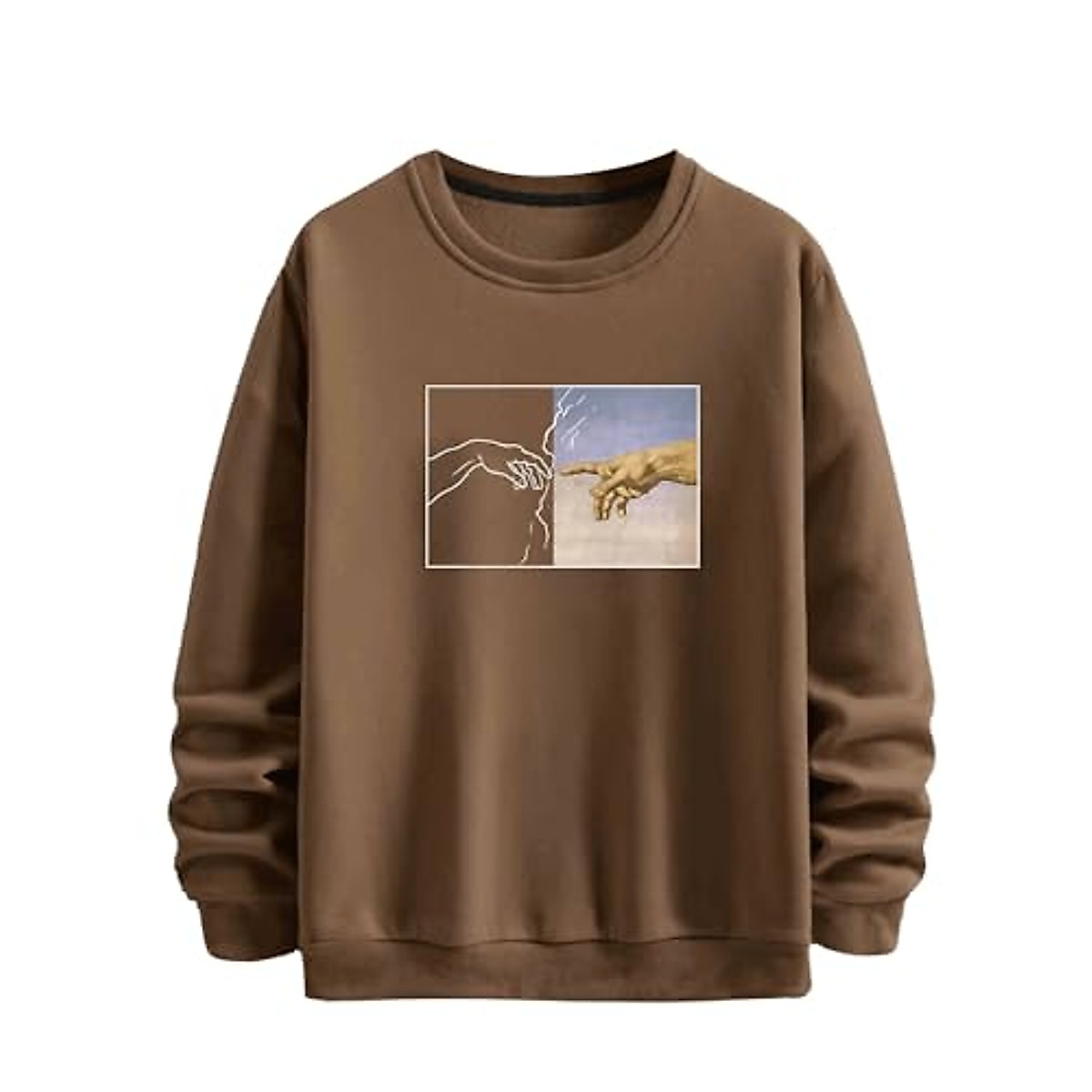 GORGLITTER Men's Vintage Graphic Print Crewneck Sweatshirt Long Sleeve Casual Streetwear Pullover Top Coffee Brown X-Large
