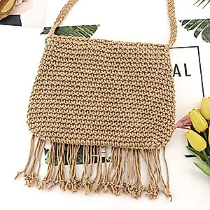 Meyaus Women Small Fringed Cotton Crochet Cross-body Bag Bohemian Shoulder Bag Purse