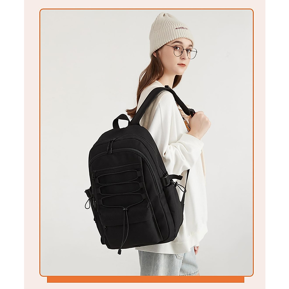 Lmeison Backpack for Girls School Backpacks for Teen Women College Bookbag Waterproof School Bag for Middle School High School Unisex Laptop Backpack Travel Daypack for Work, Black