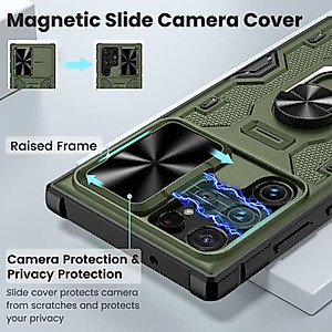 Caka for Samsung Galaxy S23 Ultra Case, S23 Ultra Case with Slide Camera Cover & Kickstand Built-in 360° Rotate Ring Stand Magnetic Protective Case for Galaxy S23 Ultra 5G- Green