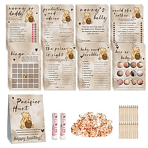 cidobi 80PCS Winnie Baby Shower Activities Cards with 20 Pencils, Fun Guessing Game Cards, Baby Shower Game for Boy, Includes Bingo etc, Winnie Decor Baby Shower Supplies