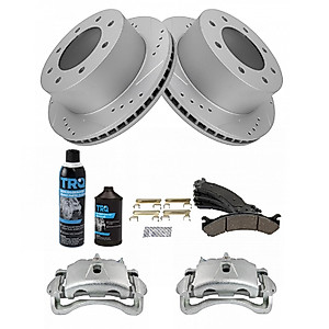TRQ Rear Ceramic Brake Pad Performance Rotor & Caliper Kit Compatible with GM Dually