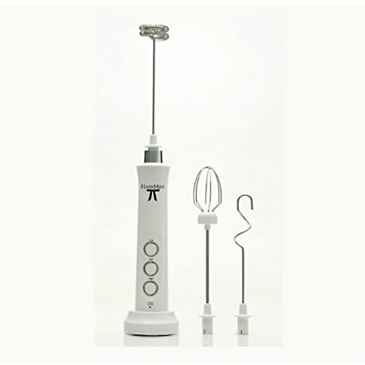 HappiMiss Milk Frother USB Rechargeable - 3 whisks: Wire for Making Perfect Fluffy Foam Lattes, Matcha, Macchiatos, Cappuccino, Butter Coffee, Hot Chocolate, Cold Foam - Snowy Day White