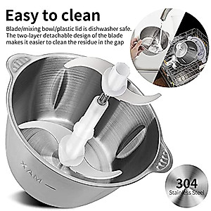 Meat Grinder Electric 2L Capacity 8 Cups Food Processor with Stainless Steel Bowl and 4 Large Sharp Blades Food Chopper Electric 2 Rotating Speed Levels with Spatula for Meat Vegetables Fruits Nuts