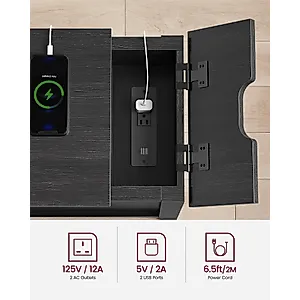 VASAGLE Side Table with Storage, End Table with USB Ports and Outlets, Nightstand with Charging Station, Drawer, Storage Cabinet, Magazine Rack, for Living Room, Bedroom, Charcoal Gray ULET312T22