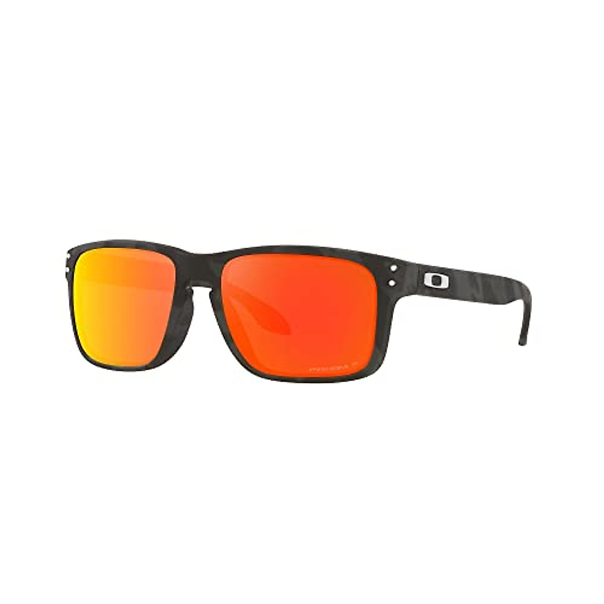 Oakley Men's OO9244 Holbrook Low Bridge Fit Rectangular Sunglasses, Matte Black Camouflage/Prizm Ruby Polarized, 56 mm