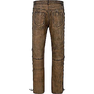 Cowboy Western Traditional Native American Leather Pants for Men Casual Classic Breeches Fashion Pant (Dirty Brown, 36'' Waist for 34'' 35'')
