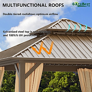 GAZEBEST 10'x10' Hardtop Gazebo Outdoor Aluminum Patio Gazebo Double Roof Galvanized Steel Canopy with Netting and Curtains,for Garden, Backyard,Deck and Lawns
