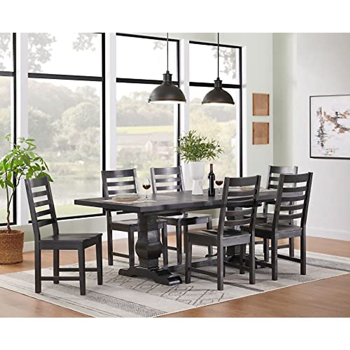 Martin Svensson Home Napa Solid Wood Black Trestle Extendable Leaf Dining Table