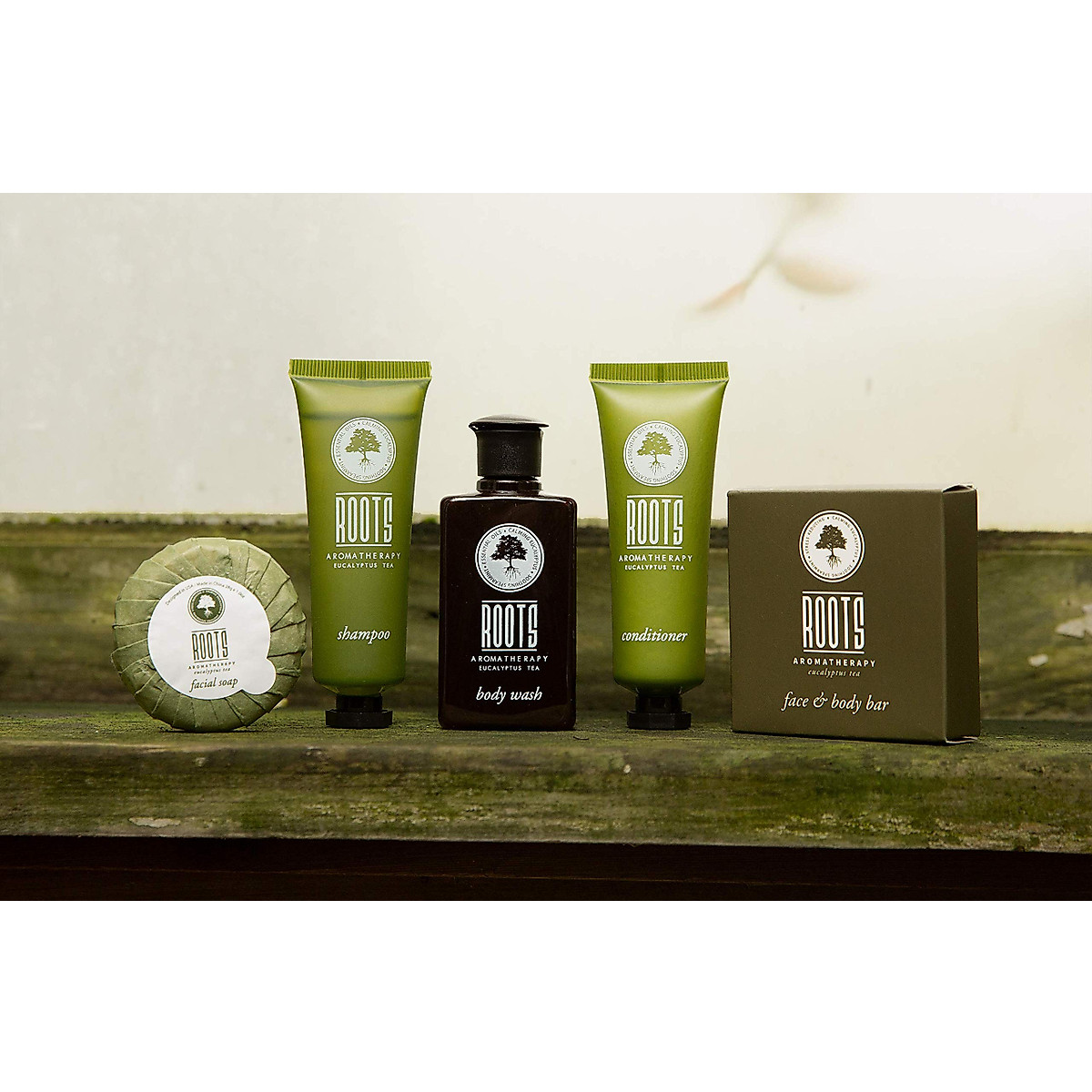 ROOTS AROMATHERAPY Shampoo 1floz/30mL Travel Size Hotel Bulk Pack (Eucalyptus Tea fragrance) Toiletries for Bathroom, Guests, Hotels, Motels, and Lodging (30 pack)