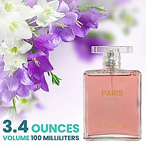 Paris For Her Eau de Parfum Spray Perfume, Fragrance For Women-Daywear, Casual Daily Cologne Set with Deluxe Suede Pouch- 3.4 Oz Bottle- Ideal EDT Beauty Gift for Birthday, Anniversary (3.4) (C)