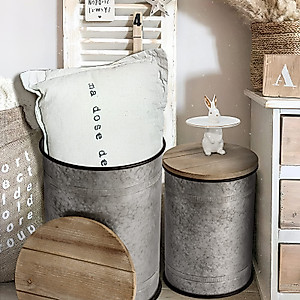 oneinmil Rustic Storage Bins Farmhouse End Table Farmhouse Furniture Galvanized Metal Stool Ottoman Seat with Round Wood Lid Set of 2