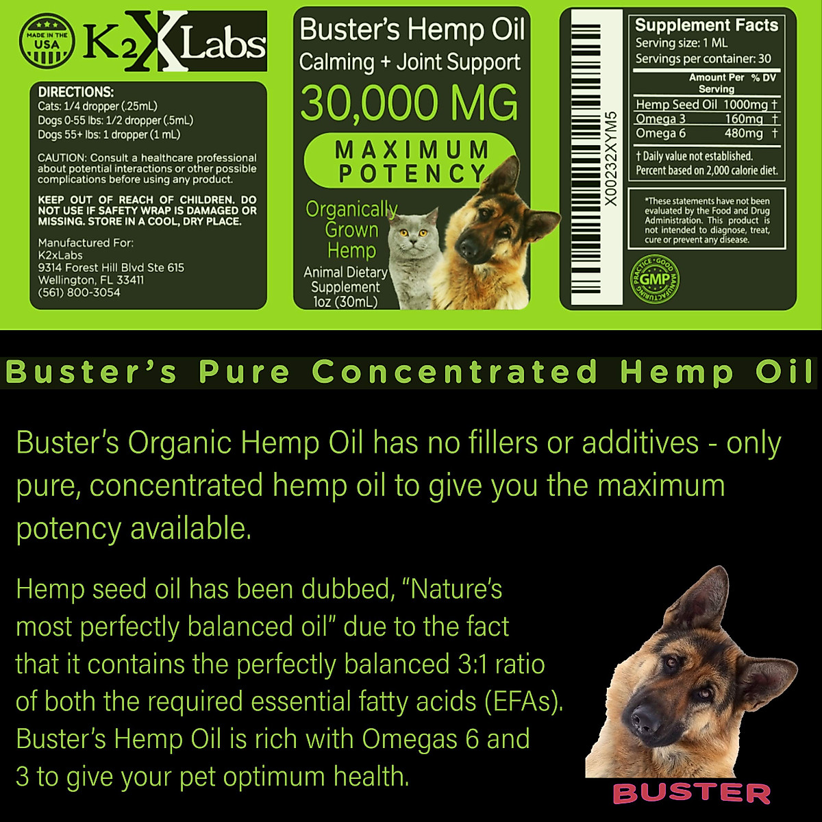 Busters Hemp Oil for Dogs, 3Pack, Calming, Pain Relief for Dogs and Pets, Advanced Mobility Support