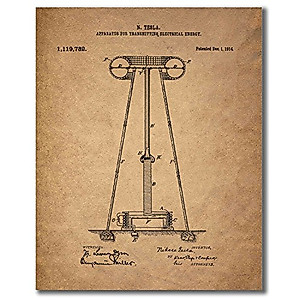 Tesla Patent Wall Art Prints - Set of 6 Vintage (8 inches x 10 inches) Photos