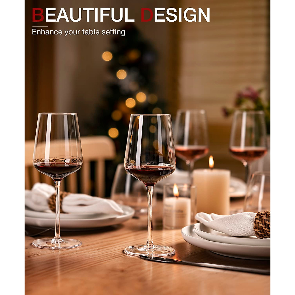 LUNA & MANTHA Wine Glasses Set of 4, 15 oz Hand Blown Crystal Red Wine Glasses, White Modern Wine Glasses with Stem, Ideal Gift for wine Set, Toasting at Weddings or Birthdays