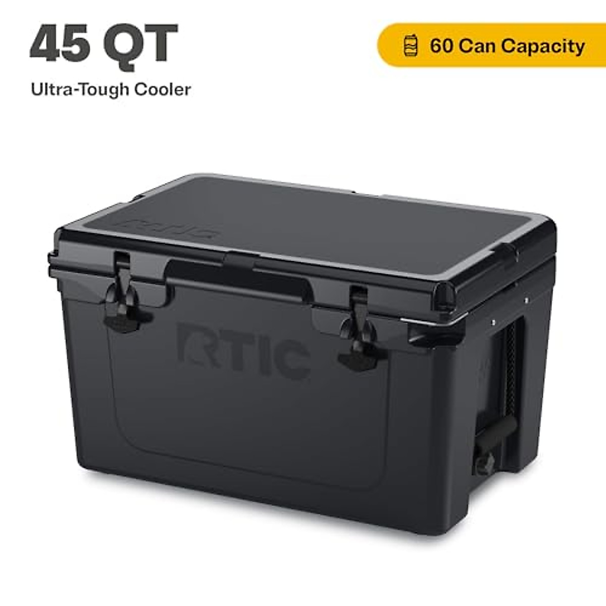 RTIC 45 QT Ultra-Tough Cooler Hard Insulated Portable Ice Chest Box for Beach, Drink, Beverage, Camping, Picnic, Fishing, Boat, Barbecue, Black