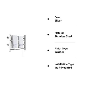 Towel Warmer 4 Bars Wall Mounted Heated Towel Racks for Bathroom Plug-in/Hardwired, Stainless Steel Hot Towel Rack with Timer Brushed Silver…