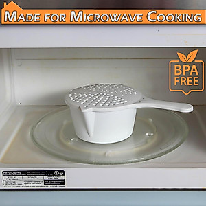 Home-X Microwave Cooking Pot with Strainer Lid - Microwave Steamer for Vegetables with Perforated Lid and Pouring Spout - Convenient, BPA-free Microwave Cookware for Macaroni and Vegetables
