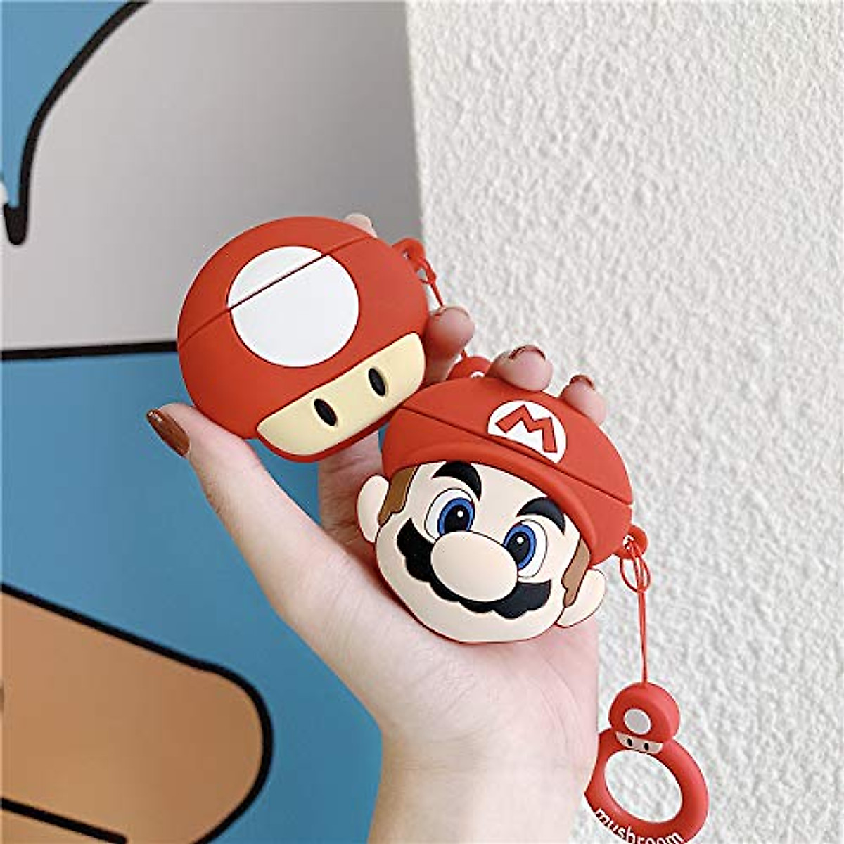 ZAHIUS Airpods Silicone Case Funny Cover Compatible for Apple Airpods 1&2 [Cartoon Pattern][Best Gift for Girl Boy](2PACK Super Mario/Super Mushroom)