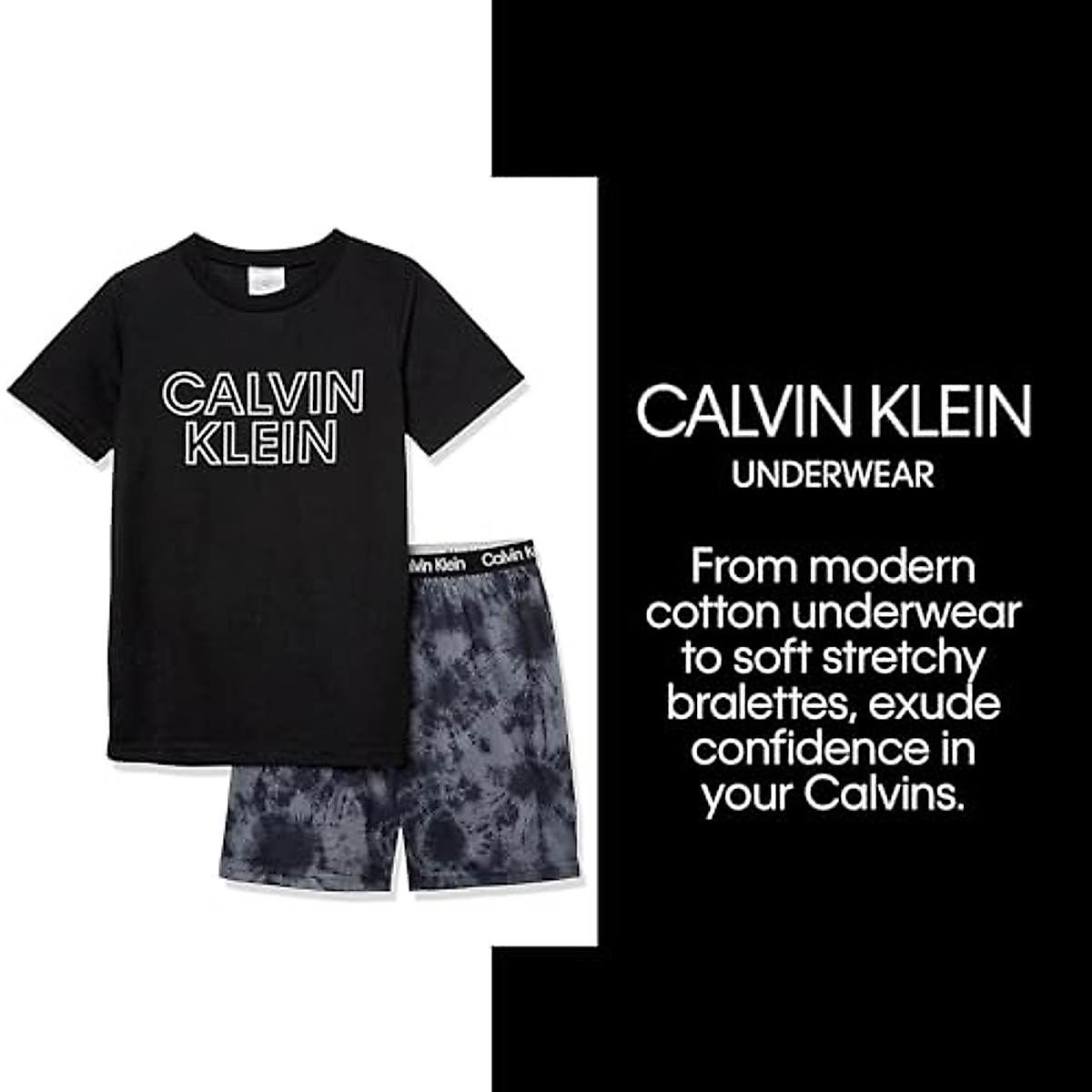 Calvin Klein | Boys 2 Piece Sleepwear Top and Bottom Pajama Set | Black Tie Dye | Large