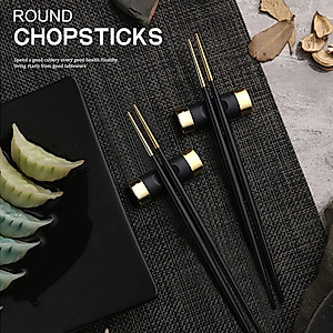 Chanjiso Creative Metal Chopsticks,5 Pairs 304 Stainless Steel Japanese Pointed Sushi Tableware Non Slip Chopsticks Gift… (Five black gold heads)