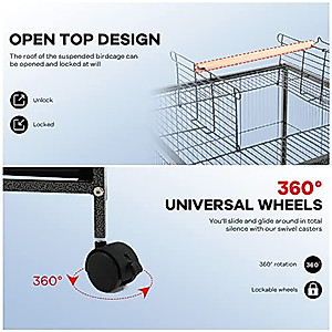35-inch Wrought Iron Flight Bird Cage for Cockatiels Parakeets Pigeons Parrot Lovebird with Rolling Stand Bird Playground