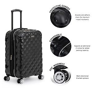 Kenneth Cole REACTION Diamond Tower Collection Lightweight Hardside Expandable 8-Wheel Spinner Travel Luggage, Black, 2-Piece Bundle (Carry On + Backpack)