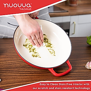 Cast Iron Dutch Oven with Lid – Non Stick Shallow Dutch Oven Pot, Oven Safe up to 500° F – Sturdy Cooking Pot – Enamelled Stockpot Cookware – Red, 3.7-Quart, 30cm – by Nuovva