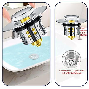 2-in-1 Drain Sink Stopper for 1-1/2''~1-2/3'' Sink Drain Strainers - Bathroom Shower Hair Drain Catcher Bath Tub Stoppers - Silver