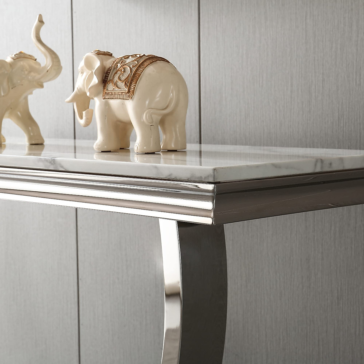 Modern Marble Console Table, Rectangular White and Silver Marble Sofa Table with U-Shape Stainless Steel Base with Silver Mirrored Finish for Living Room, Simple Assembly (Silver2)