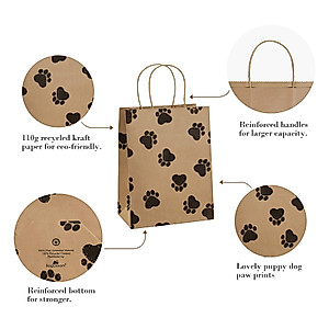 BagDream Gift Bags 25Pcs 8x4.25x10.5 Inches Shopping Bags, Paper Bags with handles, Kraft Bags, Retail Bags, Holiday Party Bags, Puppy Dog's Paw Print Brown Gift Bags