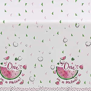 Xigejob One in A Melon Party Tablecloth Decorations - Disposable Watermelon First Birthday Party Supplies Table Cover, Watermelon 1st Birthday Decorations Table Cloth - 2 Pack (54in x 108in)