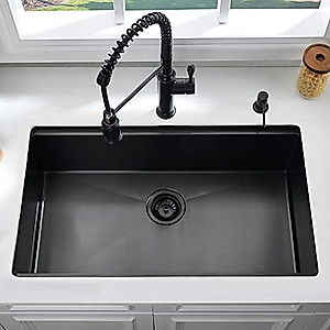 SOMRXO 32 Inch Black Undermount Workstation Kitchen Sink 32×19 Kitchen Sink Undermount 16 Gauge Gunmetal Black Stainless Steel Kitchen Sink 10 Inch Deep Single Bowl Kitchen Sinks With Accessories