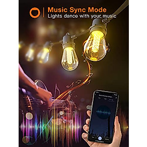 addlon 48FT Smart Outdoor String Lights with APP & Remote Control, Works with Alexa, Music Sync Waterproof Patio Lights with Dimmable Edison Shatterproof Bulbs, Extendable for Patio, Porch