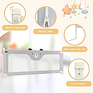 HONEY JOY Bed Rail for Toddlers, 77-in Extra Long, Portable Safety Bed Guardrail w/Double Safety Child Lock, Foldable Baby Bed Rail Guard, Fit King & Queen Full Twin Size Bed Mattress (77 INCH, Gray)