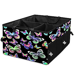 BOLIMAO Car Trunk Organizer Butterflies Black Background Back Seat Large Organizer Cargo Storage with Dividers Collapsible Trunk Cargo Organizer Tote Bag for Groceries SUV Sedan Camper Camping