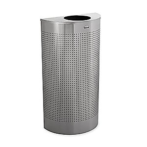 Rubbermaid Commercial Products Silhouette Trash Can, 12-Gallon, Silver, Half-Round Indoor/Outdoor Garbage Can/Bin with Side Opening for Lobby/Office/School/Restaurant